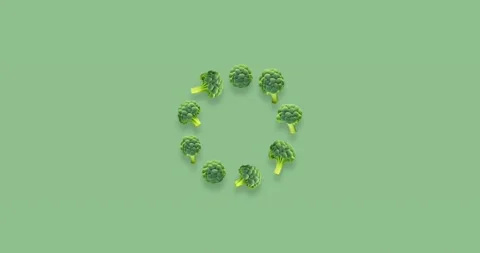 Circle of broccoli rotates on green back... | Stock Video | Pond5