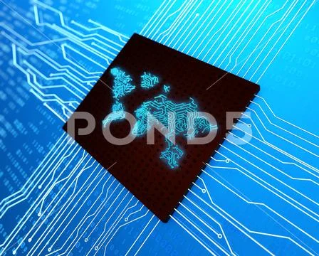 Circuit board and world map, electronic network technology: Royalty ...