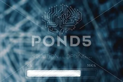 Circuit brain with progress bar and Solution loading text Illustration ...