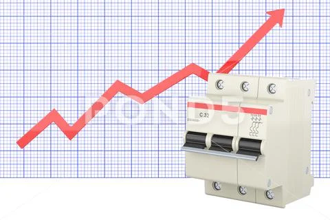 Circuit breaker with growing chart, 3D rendering Illustration #245856476