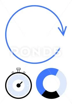 Circular arrow stopwatch and donut chart. Ideal for process flow, time ...