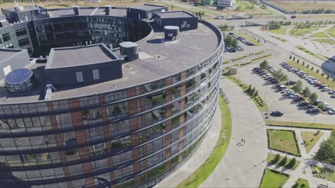 Circular commercial building with glass ... | Stock Video | Pond5