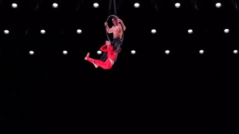 Circus aerial hoop duo on black backgrou... | Stock Video | Pond5