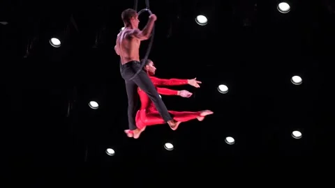 Circus aerial hoop duo on black backgrou... | Stock Video | Pond5