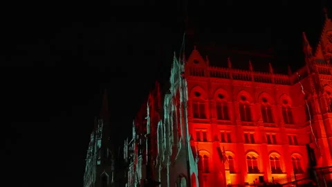 City building in red light with led show... | Stock Video | Pond5
