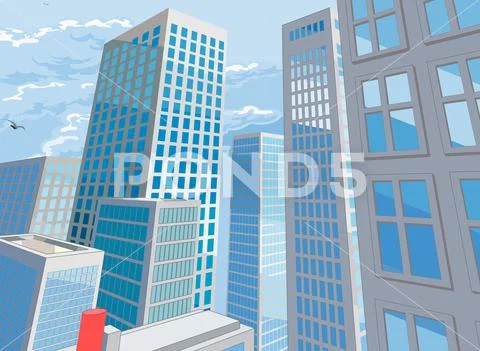 City Buildings Cartoon Comic Book Style Background: Graphic #137247441