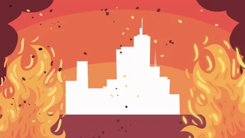 city buildings on fire scene animation | Stock Video | Pond5