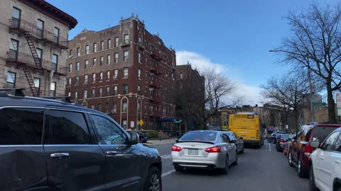 City bus stuck in traffic in New York Ci... | Stock Video | Pond5