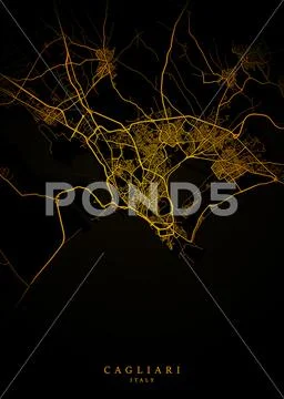 City of Cagliari Italy Map Gold Minimalist Poster Maps ~ Clip Art ...