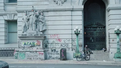 City hall defaced with graffiti. | Stock Video | Pond5