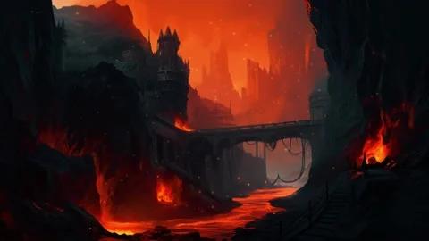 city of hell with obsidian structure. la... | Stock Video | Pond5