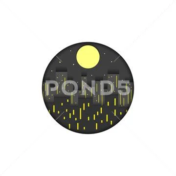 City logo round shape mockup creative paper cut layers night cityscape ...