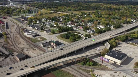 City neighborhood next to an on-ramp and... | Stock Video | Pond5