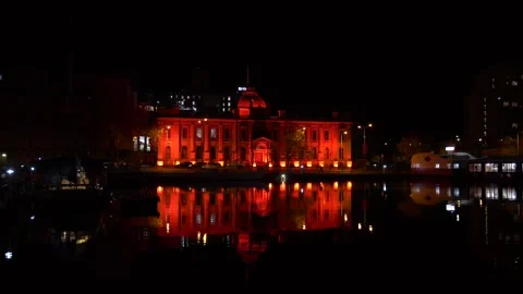 City scape building lit up bright red al... | Stock Video | Pond5