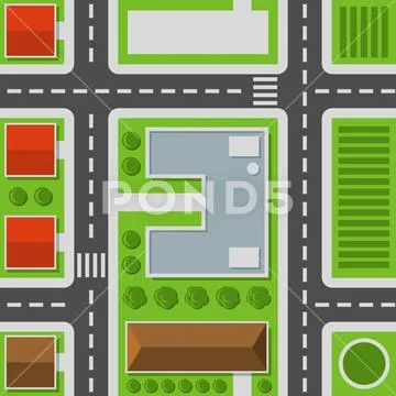 City Top View. Town Map Seamless Pattern. Vector: Graphic #93125241