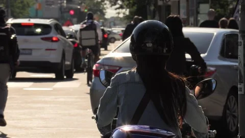 City traffic gridlock with pedestrians b... | Stock Video | Pond5