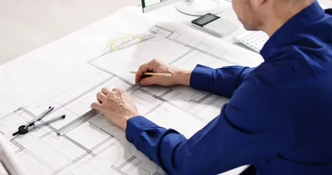 Civil Engineer Drawing Architecture Plan... | Stock Video | Pond5