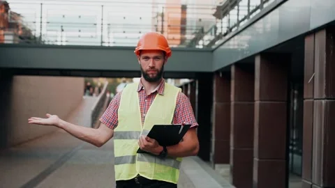 civil engineer operate with tablet to co... | Stock Video | Pond5