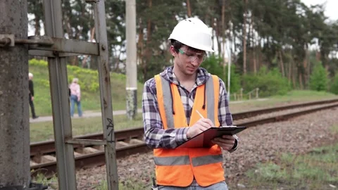 A civil engineer takes measurements of a... | Stock Video | Pond5