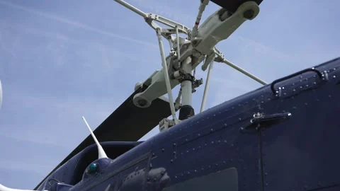 Civil helicopter chopper rotor blades on... | Stock Video | Pond5