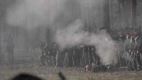 Civil War Union Soldiers fighting on a d... | Stock Video | Pond5