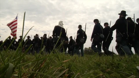 Civil War Union Soldiers march onto Batt... | Stock Video | Pond5