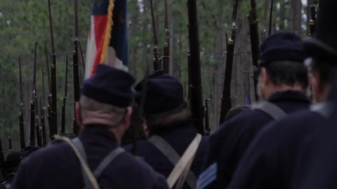 Civil War Union soldiers marching into b... | Stock Video | Pond5