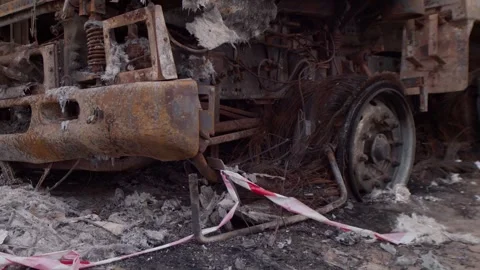 A civilian vehicle exploded on an anti-... | Stock Video | Pond5