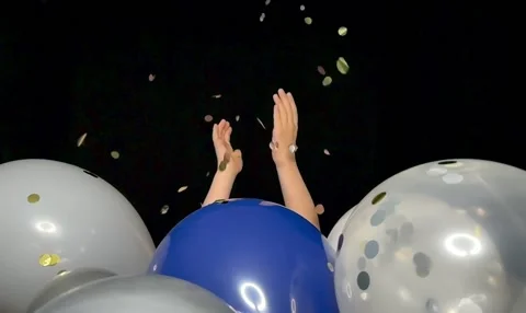 Clapping hands, balloons and confetti | Stock Video | Pond5