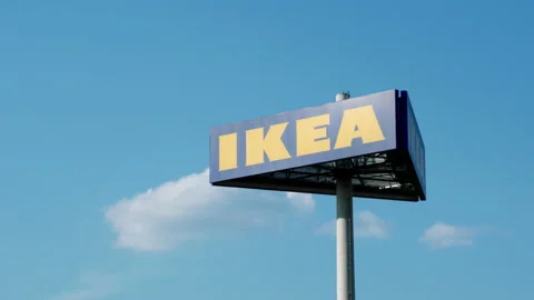 Classic Ikea mega sign towering next to ... | Stock Video | Pond5