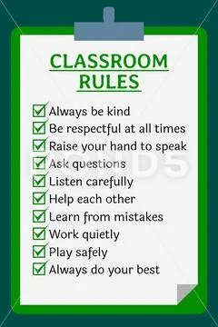 Classroom rules poster. Clipboard over green background: Graphic #119701193