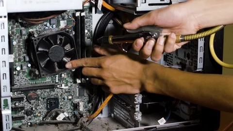 Cleaning dirty PC motherboard and fan wi... | Stock Video | Pond5
