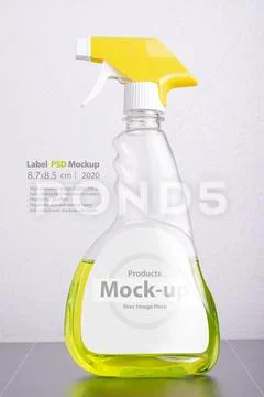 Cleaning liquid bottle in front of light gray background mock-up series ...