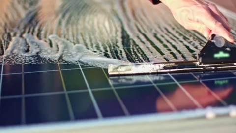 Solar Panel Cleaning Stock Footage ~ Royalty Free Stock Videos | Pond5