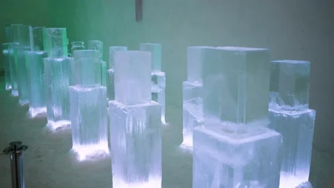 Clear ice block sculptures on display in... | Stock Video | Pond5
