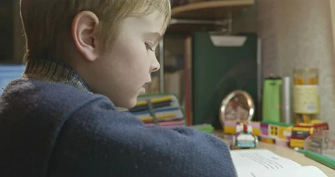 Clever Child Boy Learn Reading Book at D... | Stock Video | Pond5