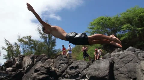 Cliff Dive Slow Motion | Stock Video | Pond5