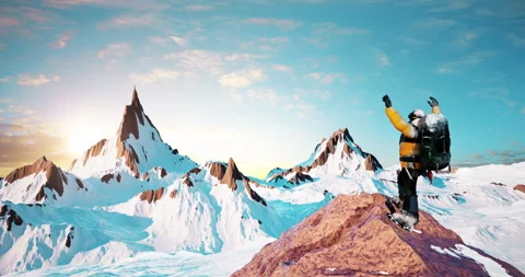 Climber's Grand Celebration: Reaching Ne... | Stock Video | Pond5