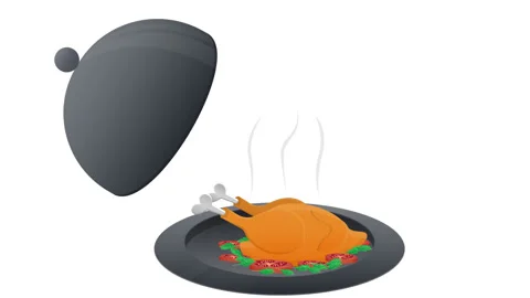 Cloche. Animation of a baked chicken on ... | Stock Video | Pond5