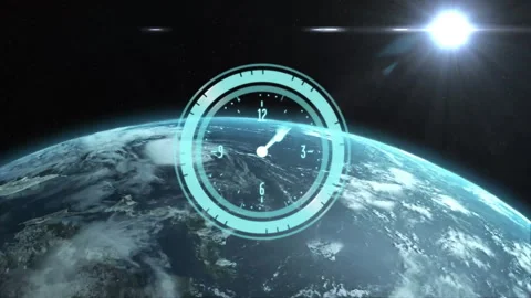 Clock animation over Earth from space wi... | Stock Video | Pond5