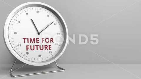 Clock face with revealing TIME FOR FUTURE text. Conceptual 3D rendering ...