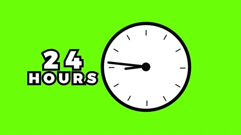 The clock rotates fast for 24 hours, gre... | Stock Video | Pond5