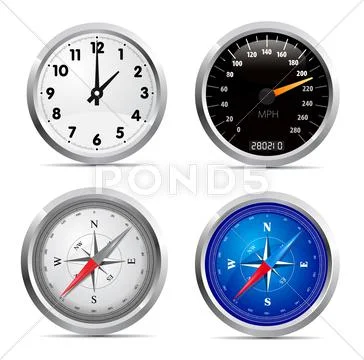 Clock, speedometer and compass set ~ Clip Art #12613411