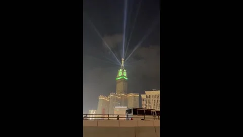 The Clock Tower Laser Lights to Mark Eid... | Stock Video | Pond5