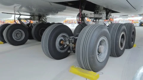 Close up of airplane wheels shown for Av... | Stock Video | Pond5
