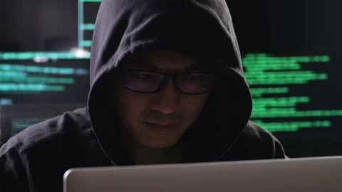 Close Up Of Asian Male Hacker In A Hood ... | Stock Video | Pond5