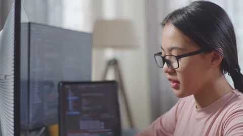 Close Up Of Asian Teen Girl Programmer W... | Stock Video | Pond5