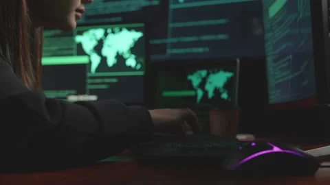 Close Up Asian Woman Hacker Using Comput... | Stock Video | Pond5