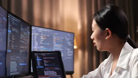 Close Up Of Asian Woman Programmer With ... | Stock Video | Pond5