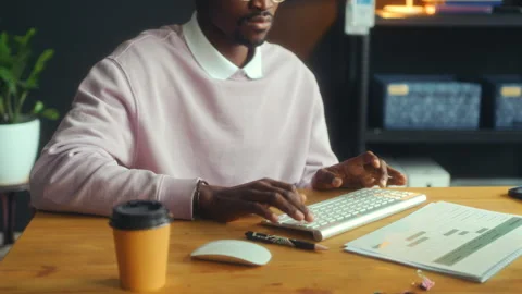 Close-Up of Black Man Typing on Computer... | Stock Video | Pond5